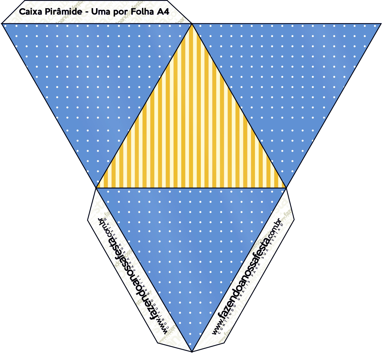 Caixa Pirâmide Fundo Príncipe Azul e Dourado - Fazendo a Nossa Festa