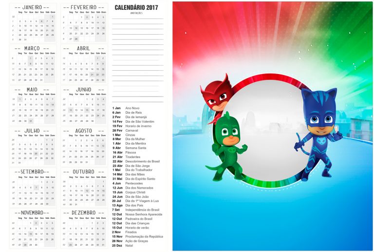Calendario 2017 2 PJ Masks - Fazendo a Nossa Festa