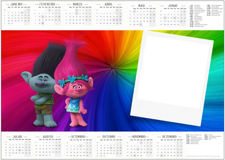 Convite Calendario 2017 Trolls - Fazendo a Nossa Festa