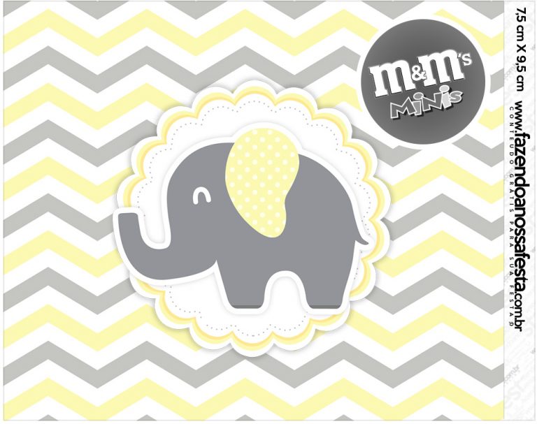 Mini MeM Elefantinho Chevron Amarelo e Cinza - Fazendo a Nossa Festa