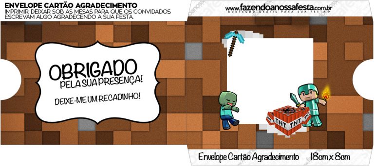 Envelope do Cartao Agradecimento Minecraft - Fazendo a Nossa Festa