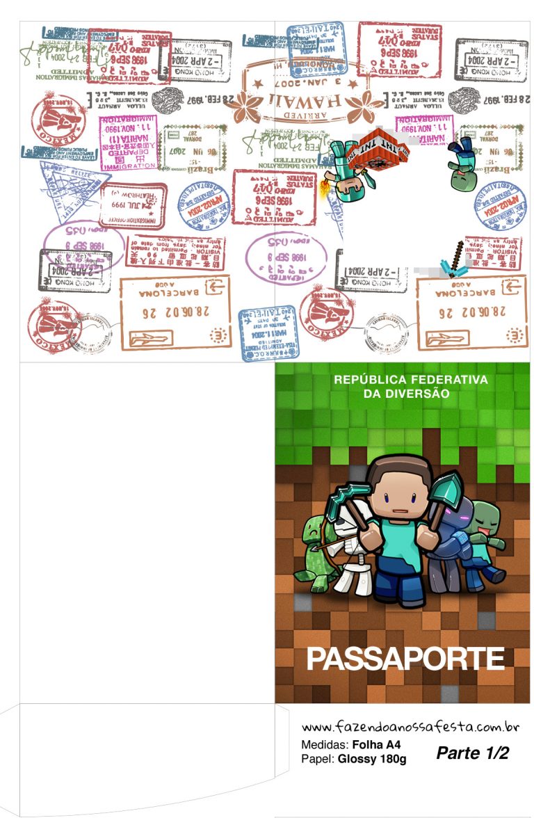 Molde Passaporte Minecraft - Fazendo a Nossa Festa
