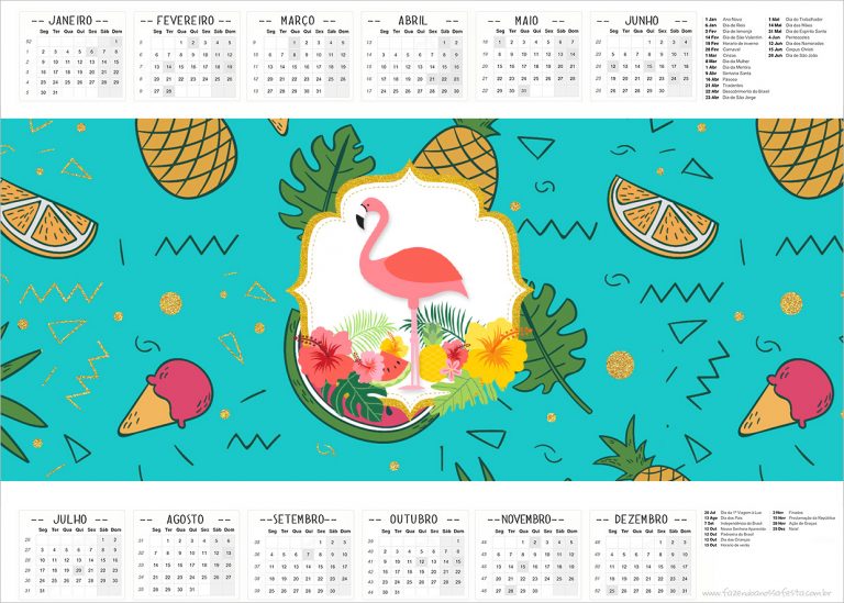 Calendario 2017 Flamingo Tropical - Fazendo a Nossa Festa