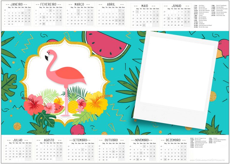 Convite Calendario 2017 Flamingo Tropical - Fazendo a Nossa Festa