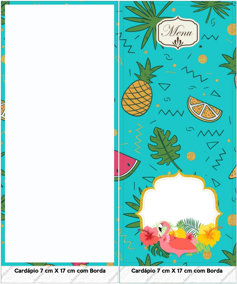 Molde Menu Flamingo Tropical - Fazendo a Nossa Festa