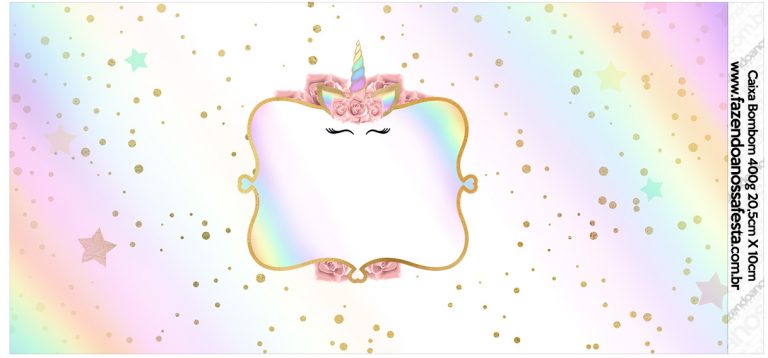 Rotulo para Caixa bombom Unicornio Colorido Olhos - Fazendo a Nossa Festa