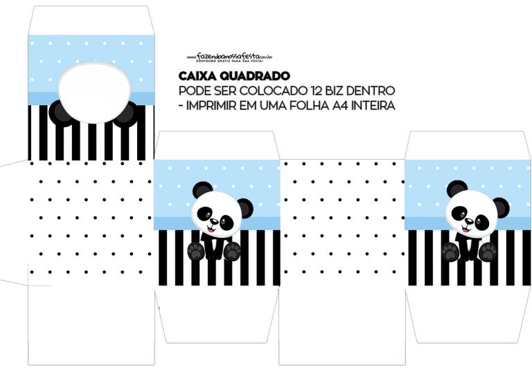 Caixa Cubo ou Bis Panda Azul Menino - Fazendo a Nossa Festa