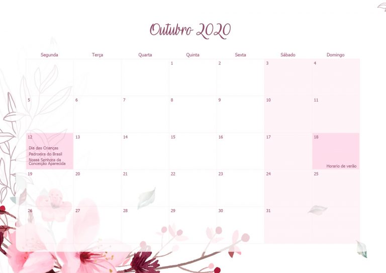 Planner Mensal Floral para Professores Outubro - Fazendo a Nossa Festa