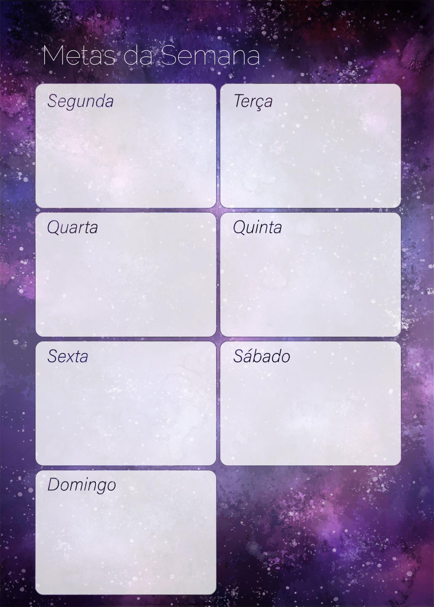 Planner Galaxia Lilas Metas da Semana - Fazendo a Nossa Festa