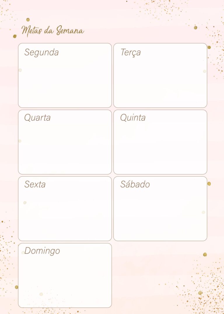 Planner Rose Gold Metas da Semana - Fazendo a Nossa Festa