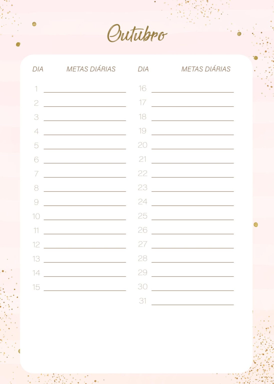 Planner Rose Gold Outubro - Fazendo a Nossa Festa