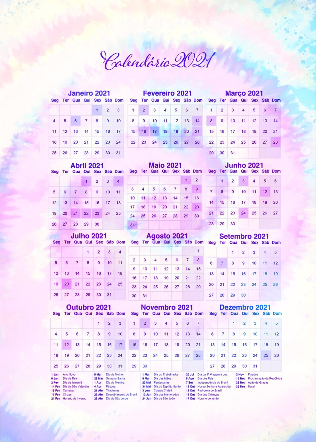 Planner Professor 2021 Tie Dye Calendario 2021 - Fazendo a Nossa Festa