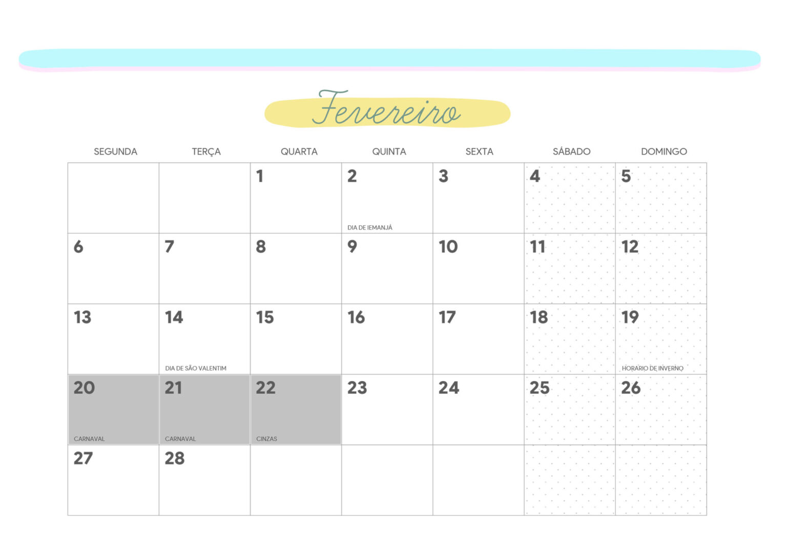 Calendario Mensal 2023 Colorido Fofo Fevereiro - Fazendo a Nossa Festa Calendario Mensal 2023 Colorido Fofo Fevereiro - Fazendo a Nossa Festa