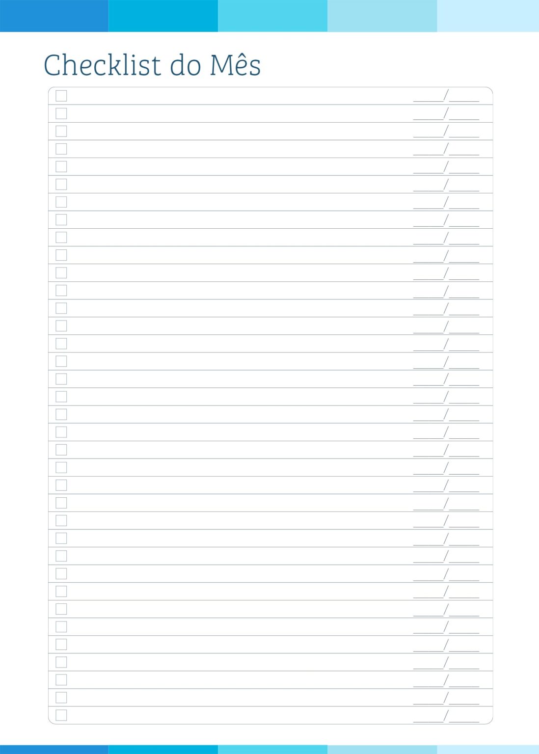 Planner Colorido Azul Checklist Mensal - Fazendo a Nossa Festa