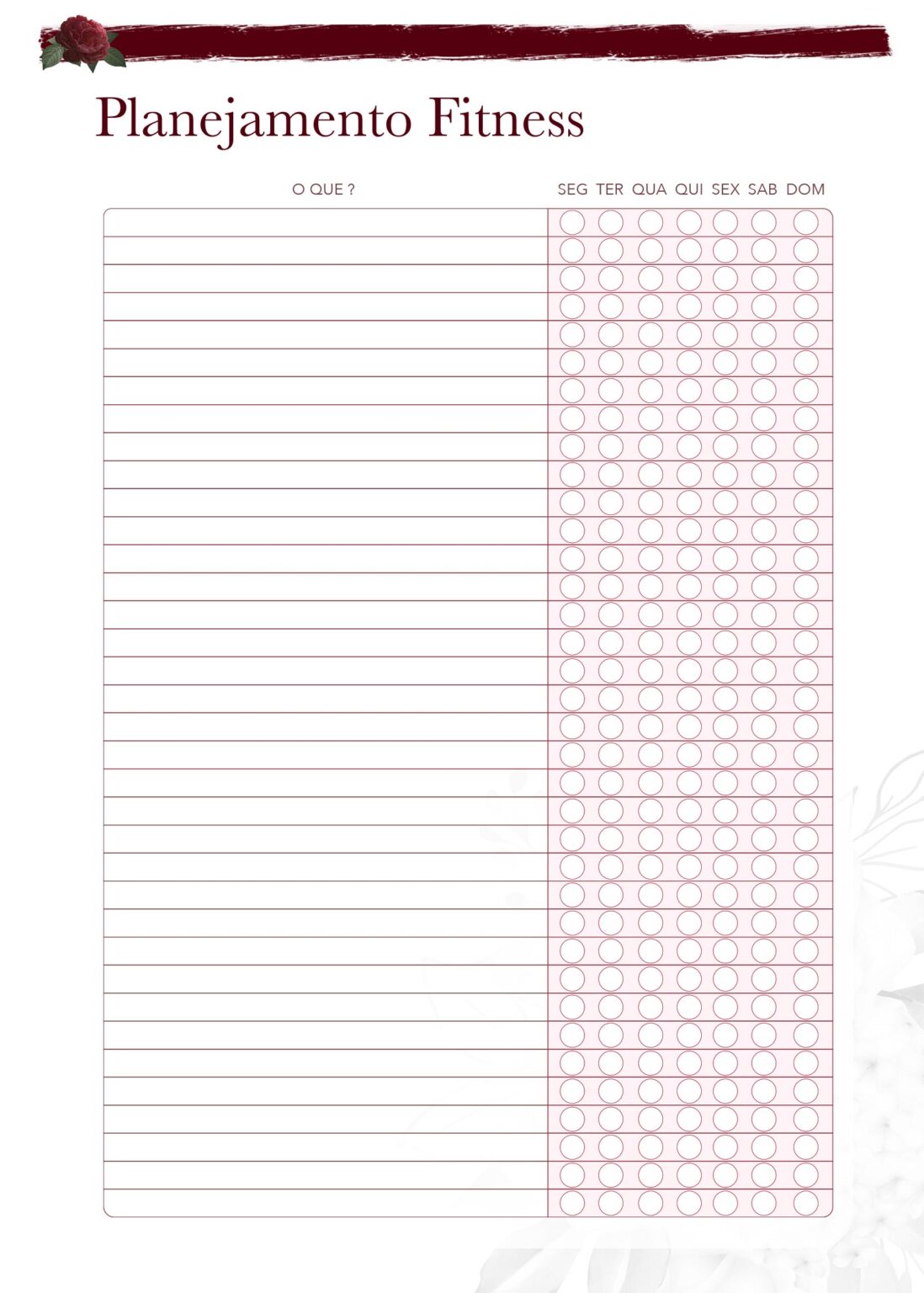 Planner Floral Marsala Planejamento Fitness - Fazendo a Nossa Festa