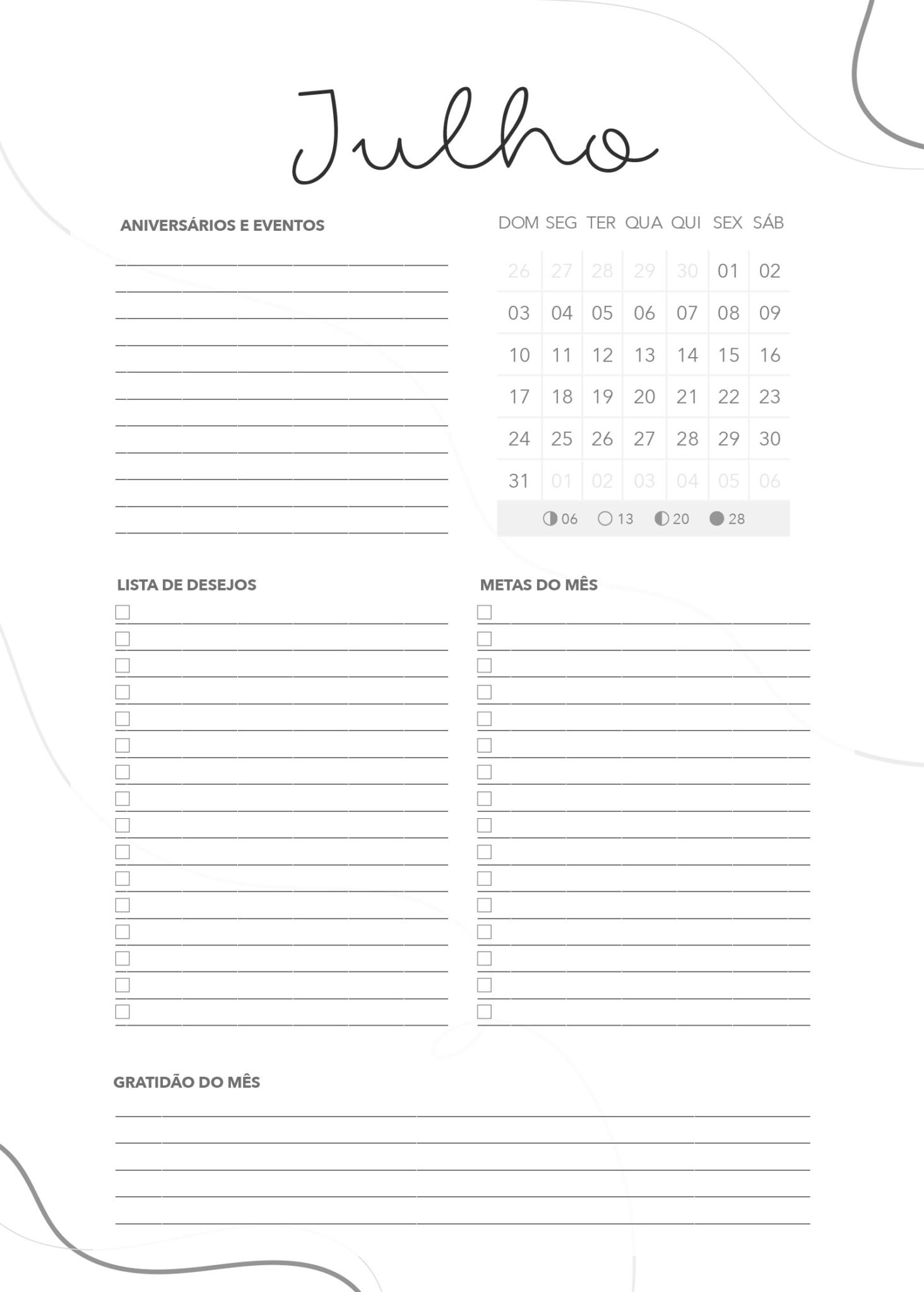 Planner Lettering Agenda Julho - Fazendo a Nossa Festa