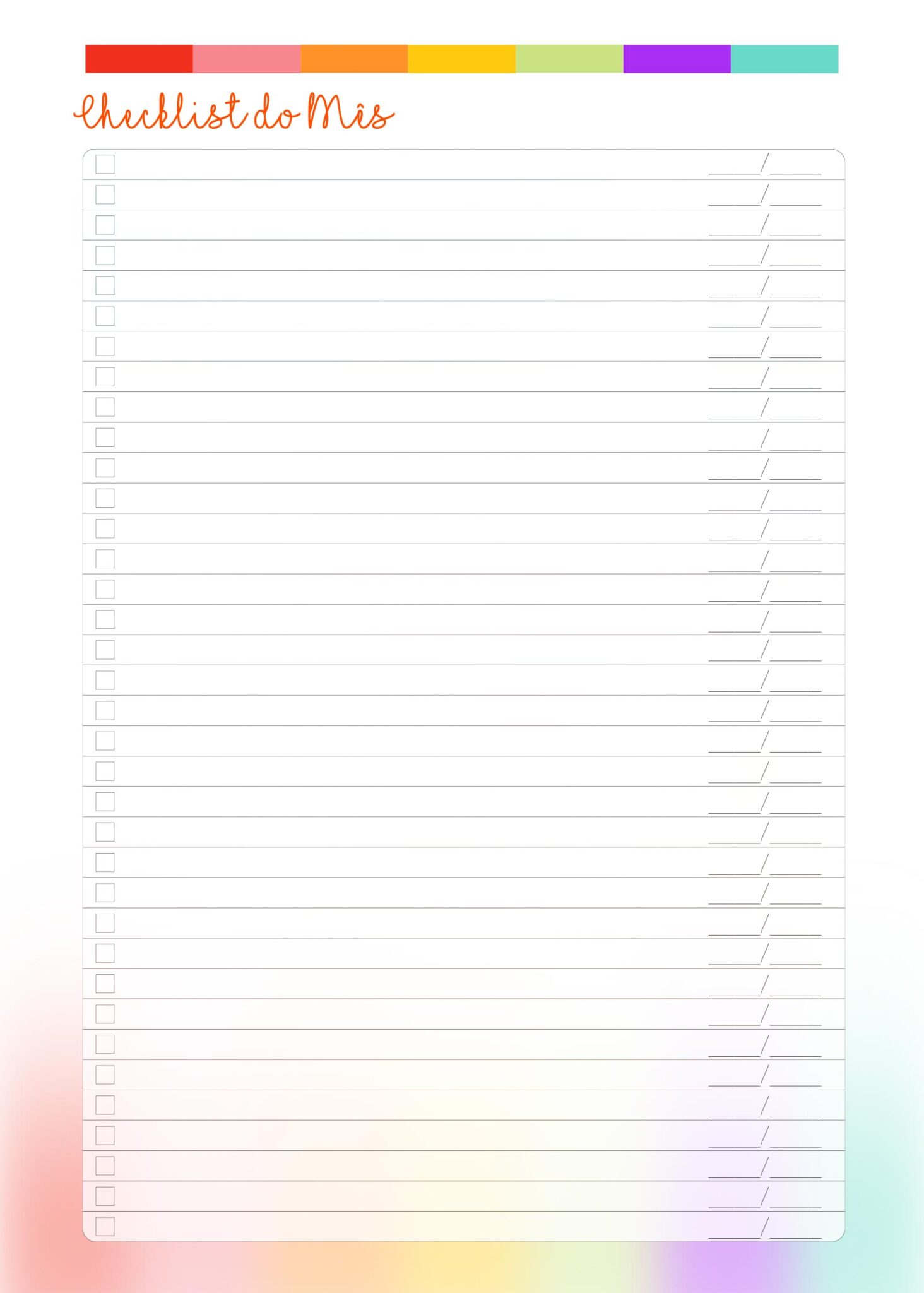 Planner Listras Coloridas Checklist Mensal - Fazendo a Nossa Festa