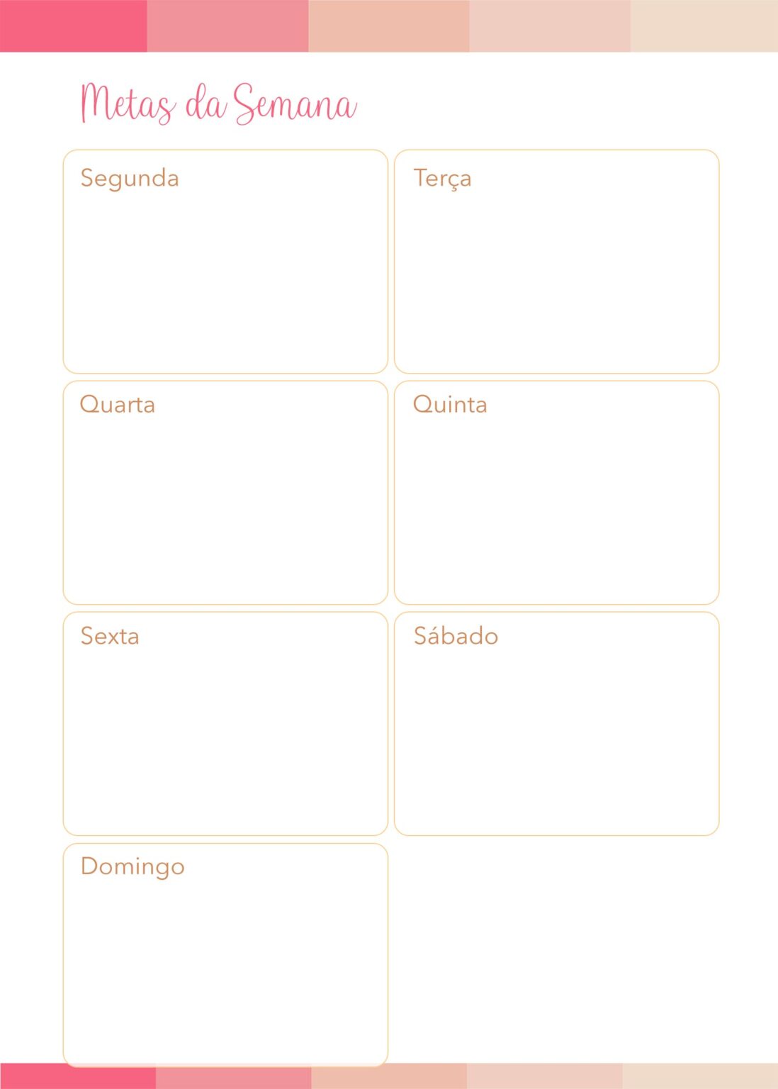 Planner Listras Rosa e Salmao Metas da Semana - Fazendo a Nossa Festa