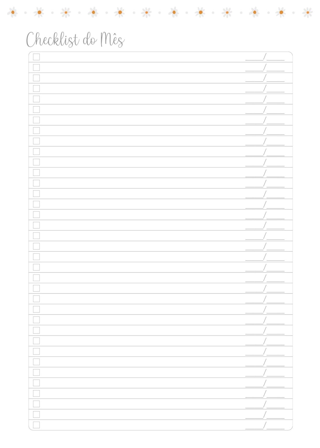 Planner Margaridas Checklist Mensal - Fazendo a Nossa Festa