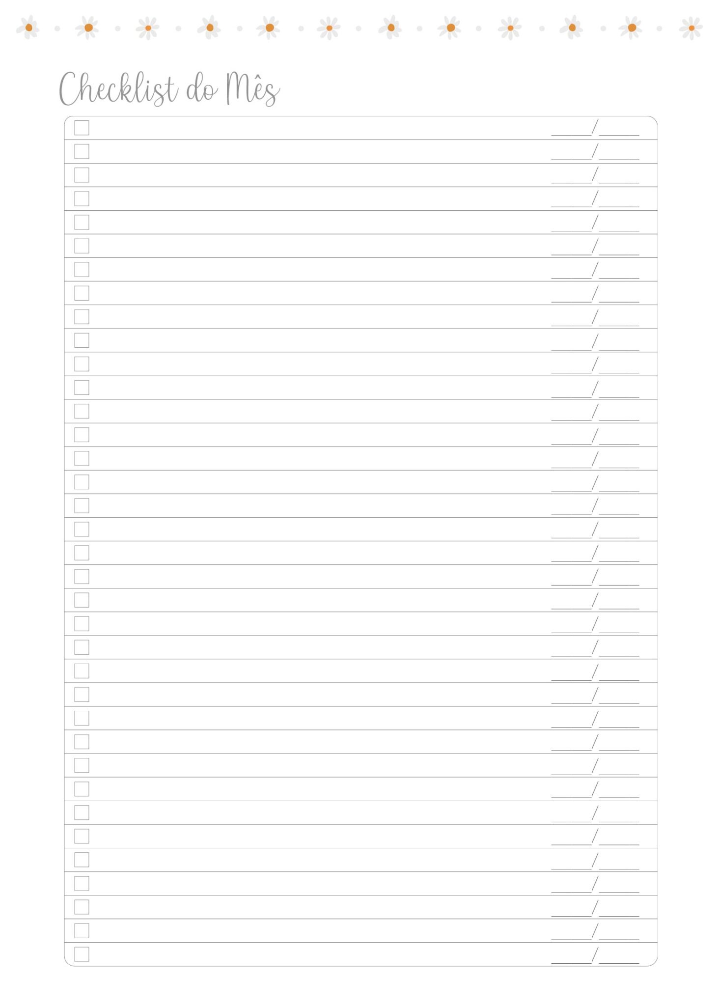 Planner Margaridas Checklist Mensal - Fazendo a Nossa Festa