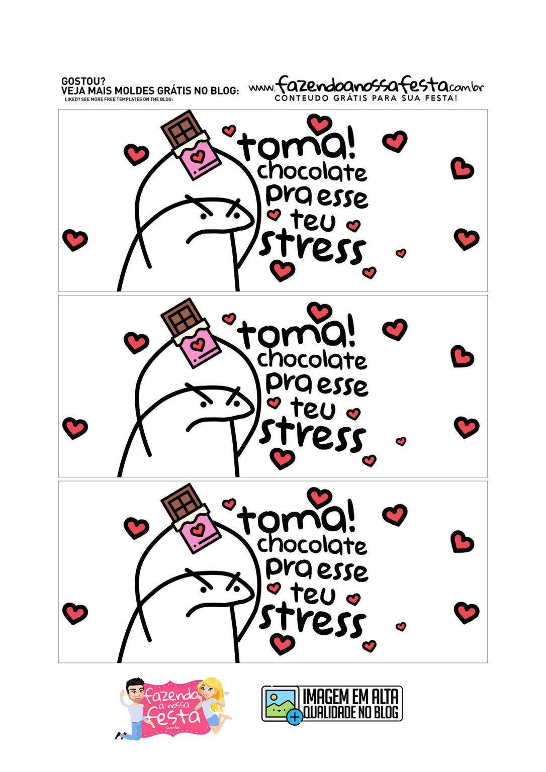 Adesivo para 3 barras de chocolate Meme Flork 8 - Fazendo a Nossa Festa