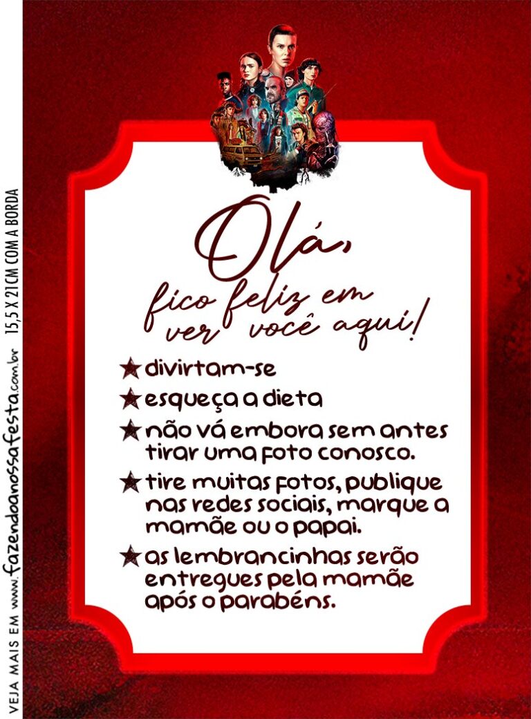 Recado de Mesa Stranger Things - Fazendo a Nossa Festa Recado de Mesa Stranger Things - Fazendo a Nossa Festa