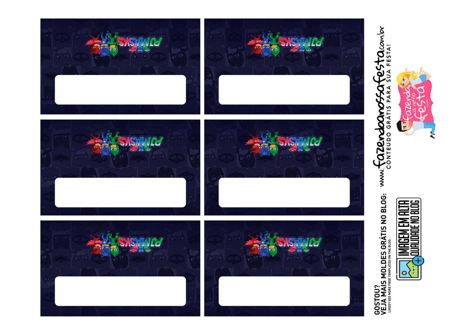 Caixa Cesta Tags Folha PDF PJ Mask - Fazendo a Nossa Festa