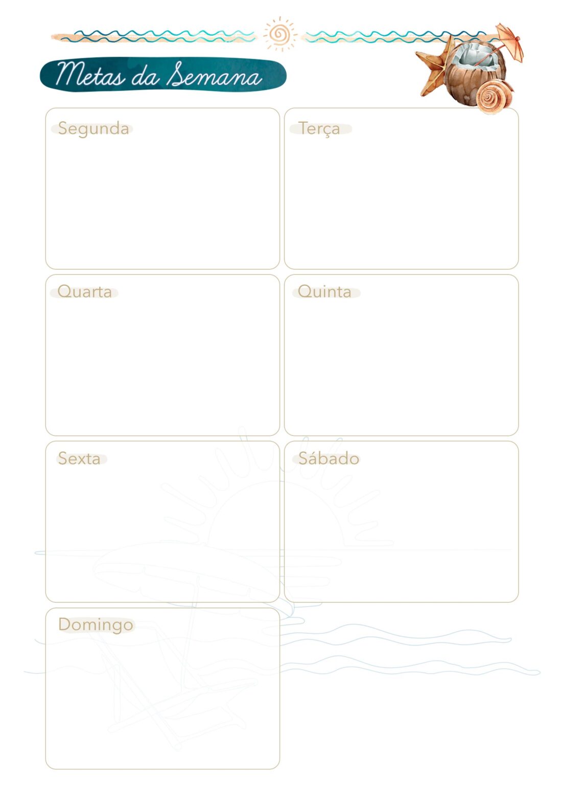Planner 2023 Praia Metas da Semana - Fazendo a Nossa Festa