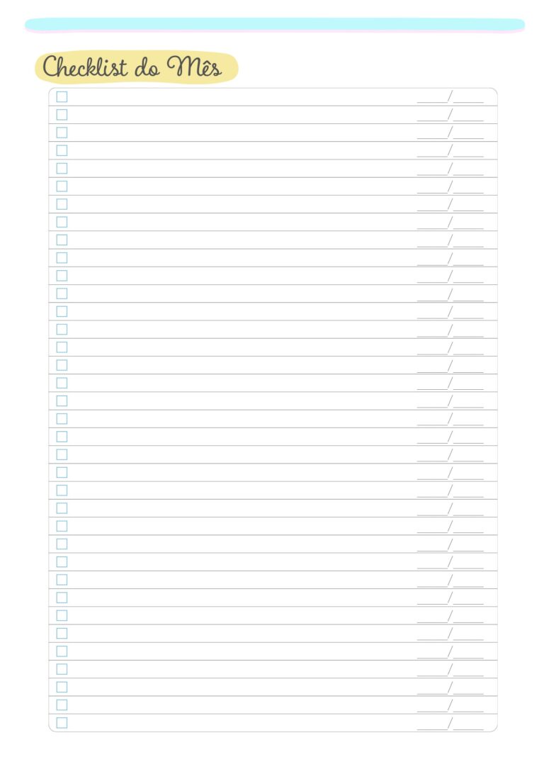 Planner Colorido Checklist Mensal - Fazendo a Nossa Festa