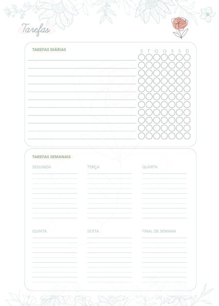 Planner Flores Aquarela Tarefas Diarias e Semanais - Fazendo a Nossa Festa