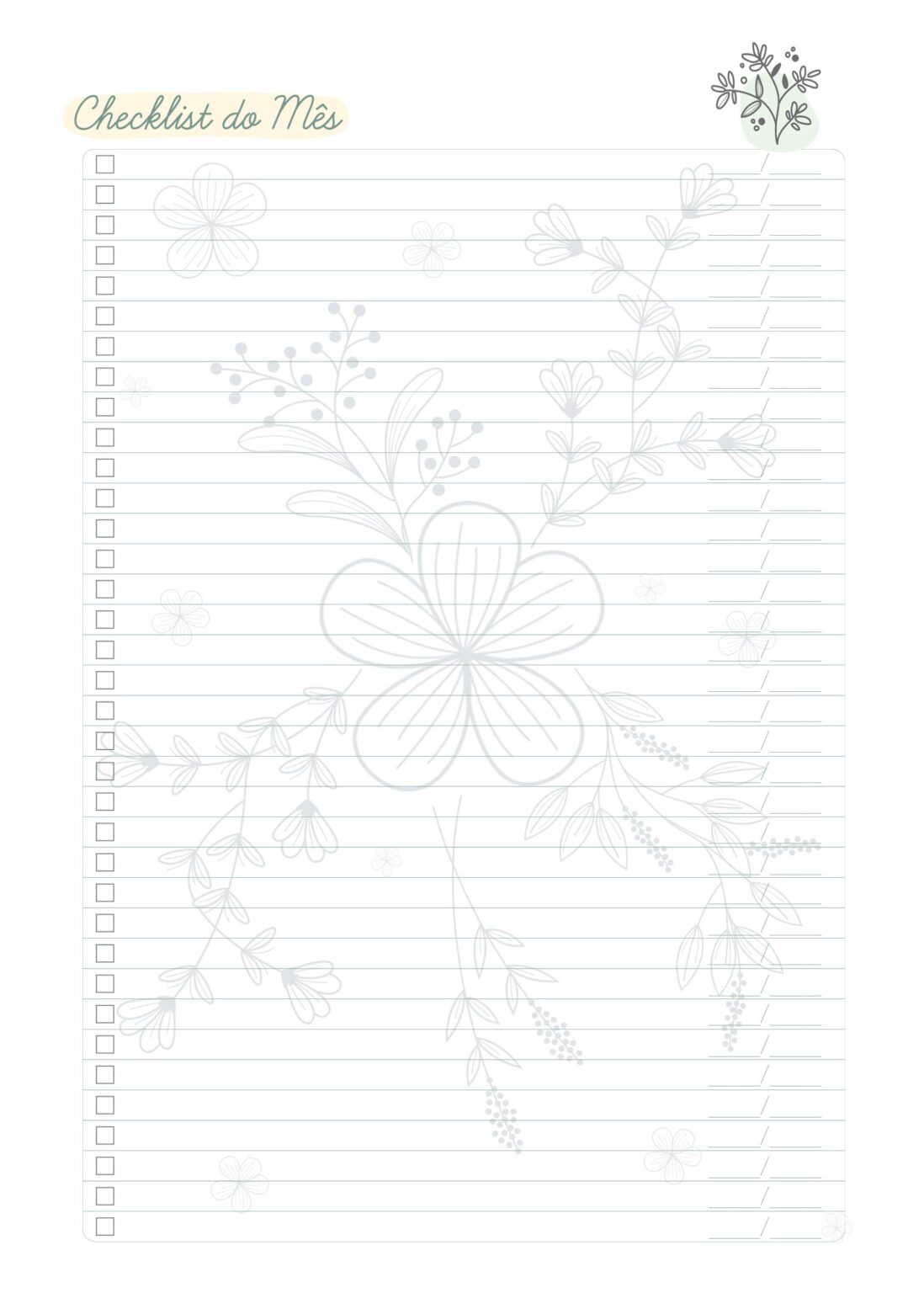 Planner Flores Delicadas Checklist Mensal - Fazendo a Nossa Festa