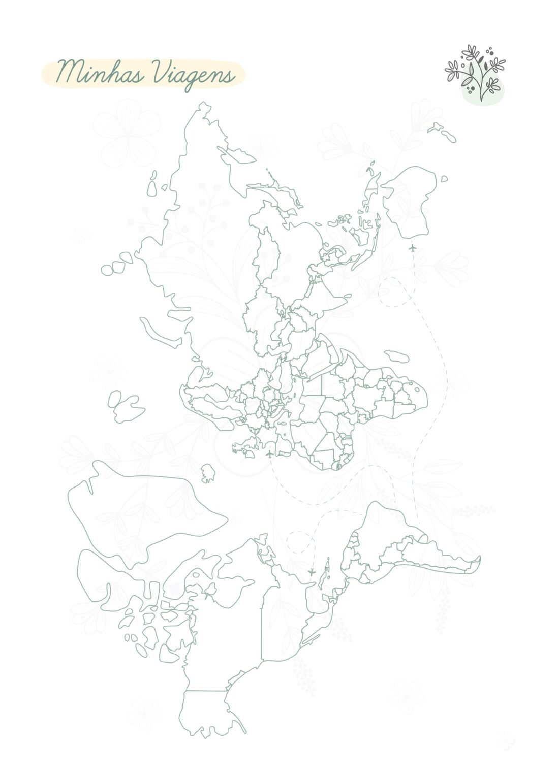 Planner Flores Delicadas Minhas Viagens Mapa Mundi - Fazendo a Nossa Festa