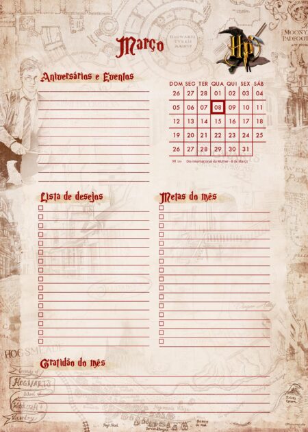Planner Harry Potter Agenda Marco - Fazendo a Nossa Festa