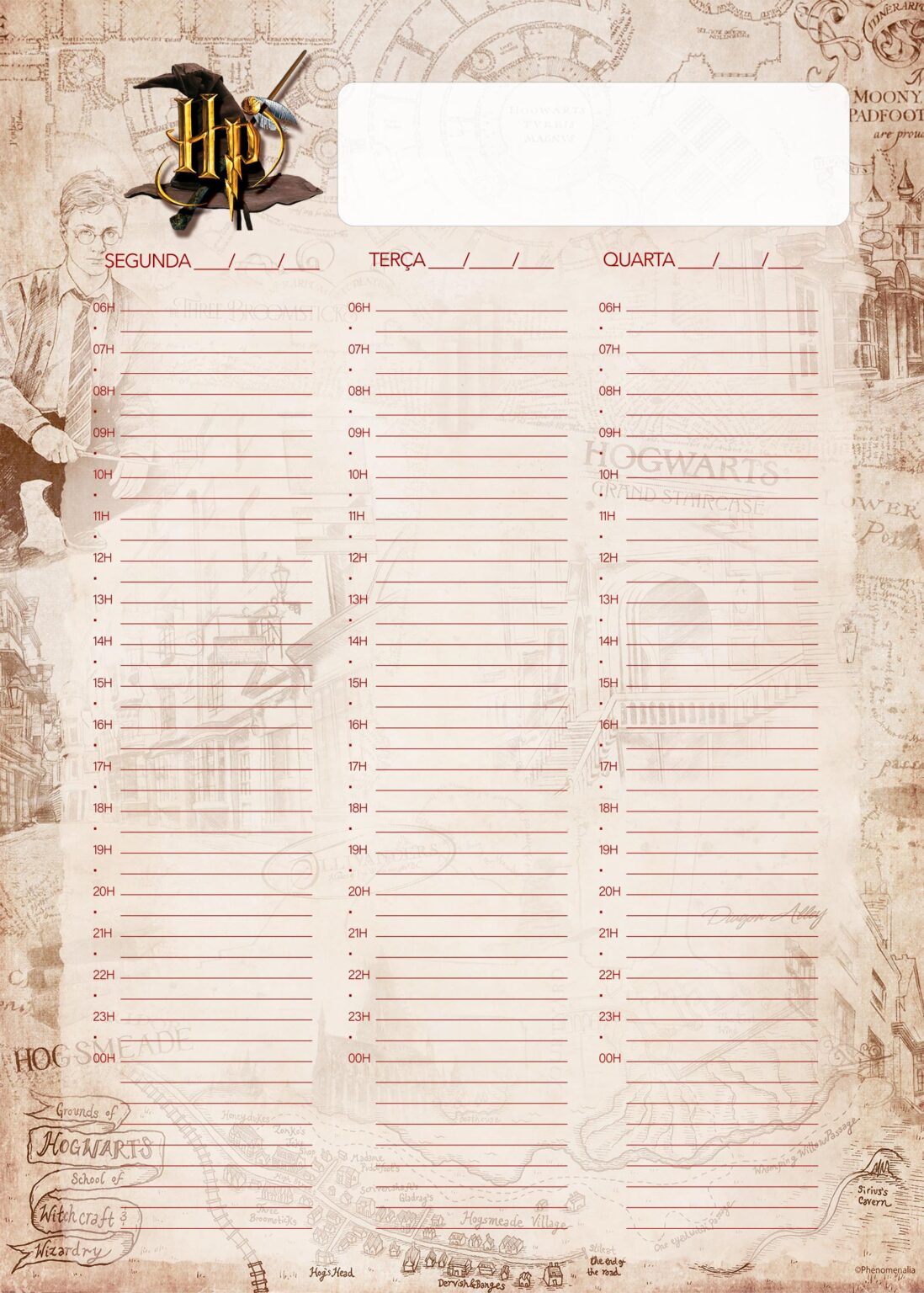 Planner Harry Potter Agenda Semanal Pagina 1 - Fazendo a Nossa Festa