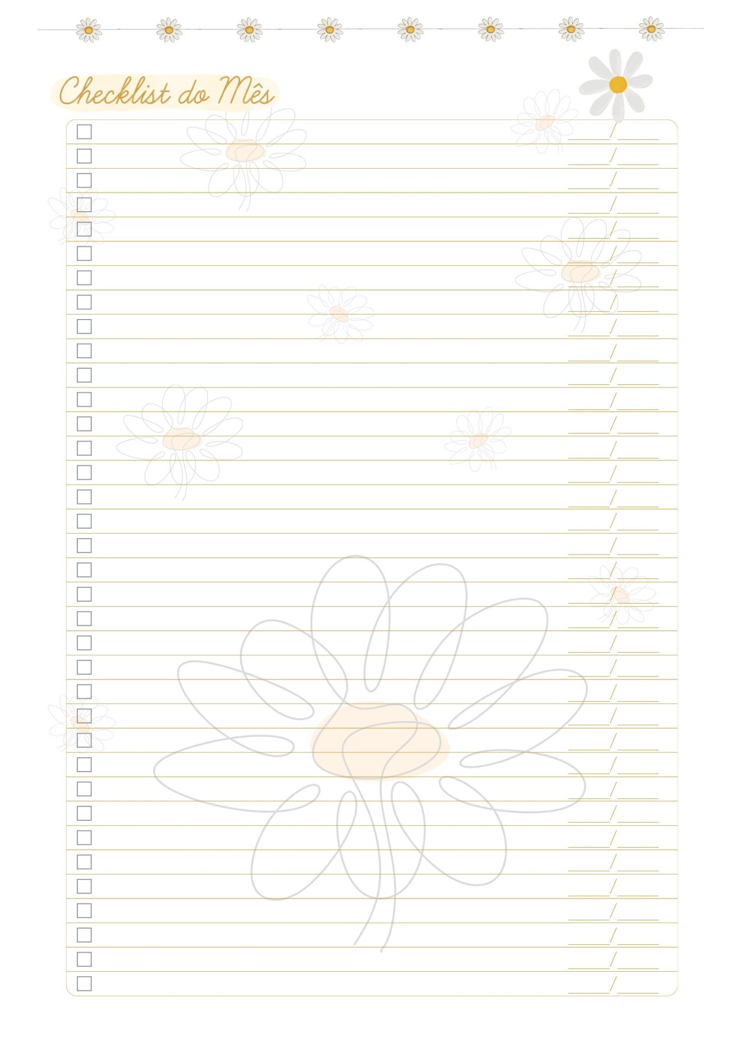 Planner Margaridas 23 Checklist Mensal - Fazendo a Nossa Festa