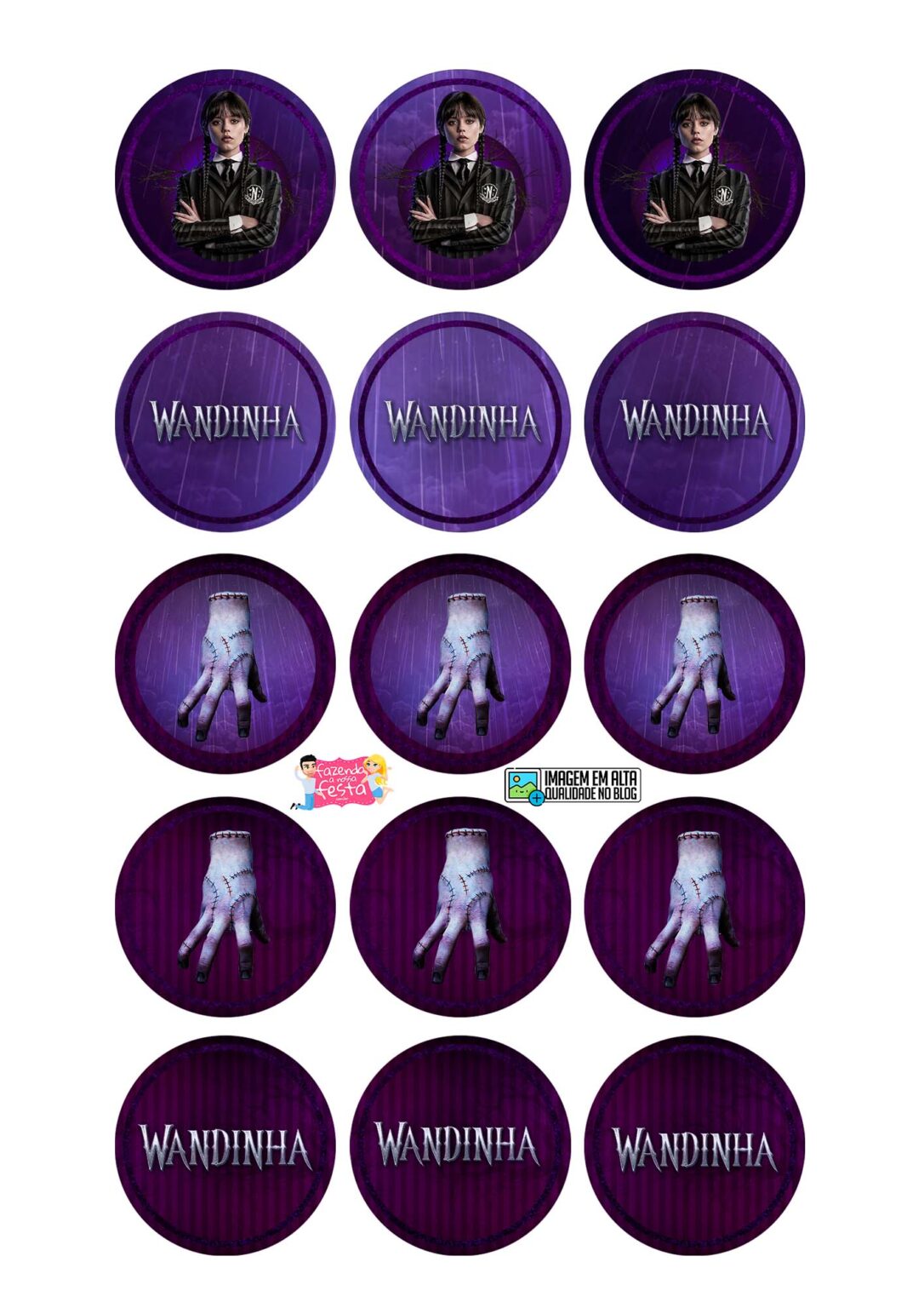 Toppers Redondos Wandinha - Fazendo a Nossa Festa