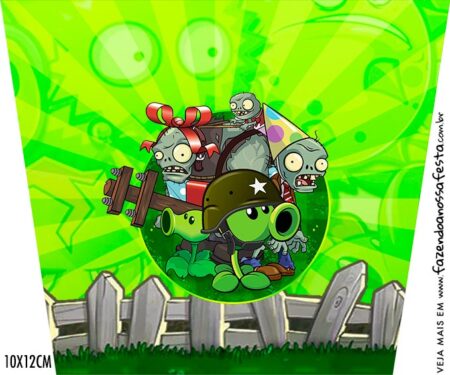 Adesivo Balde de Pipoca Plants vs Zombies - Fazendo a Nossa Festa