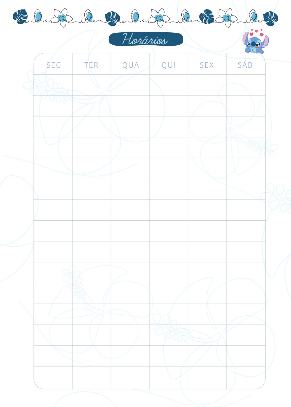 Horarios Grande Planner Professor Stitch - Fazendo a Nossa Festa