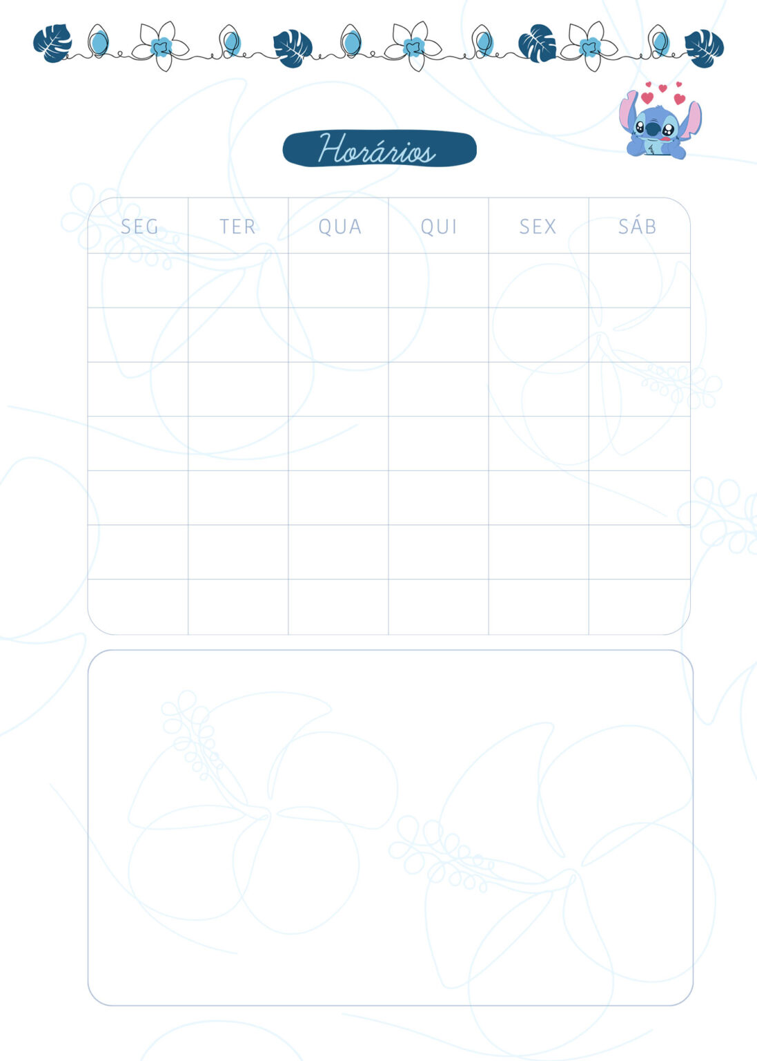 Horarios Planner Professor Stitch - Fazendo a Nossa Festa