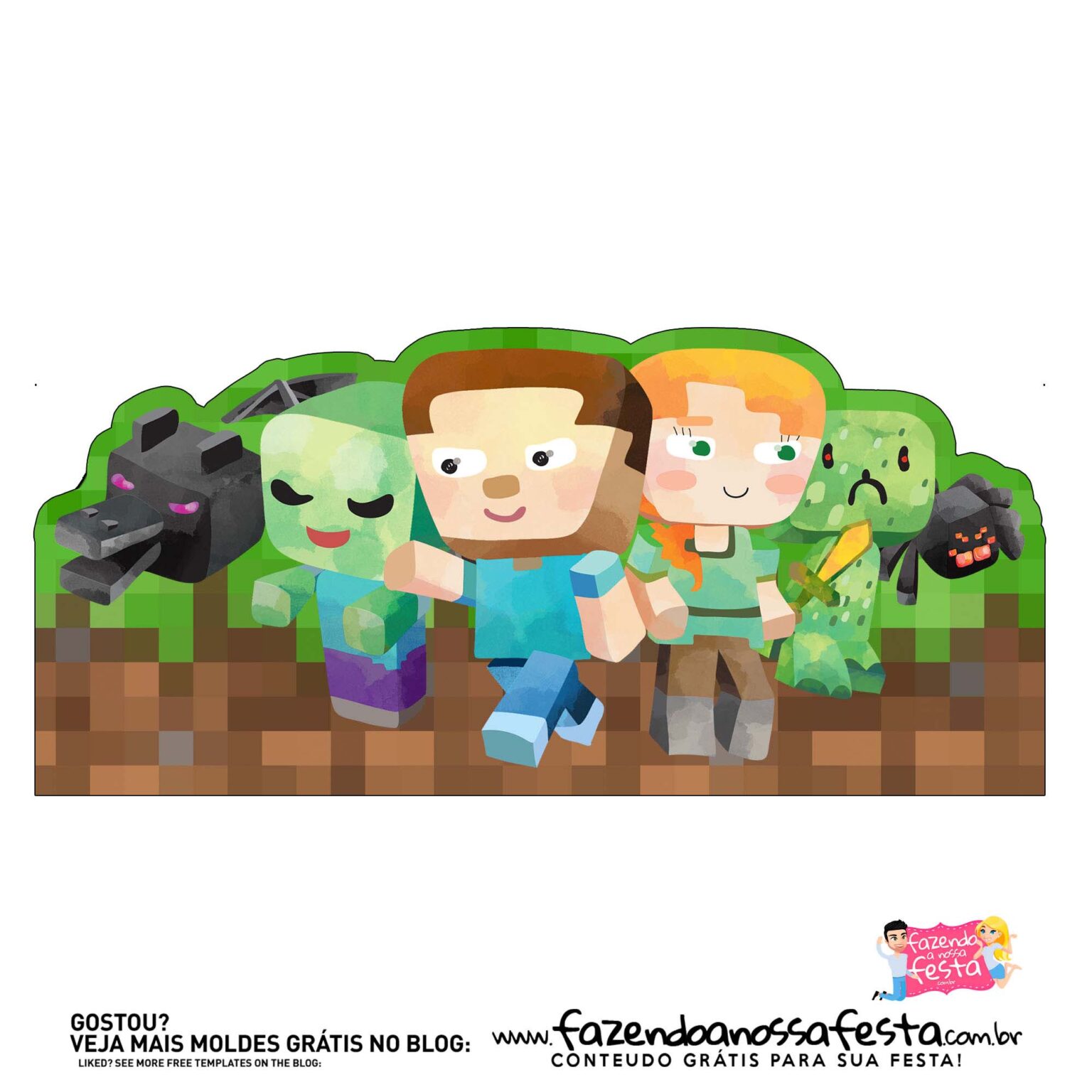 Molde Caixa Cesta Minecraft Elemento 3D - Fazendo a Nossa Festa