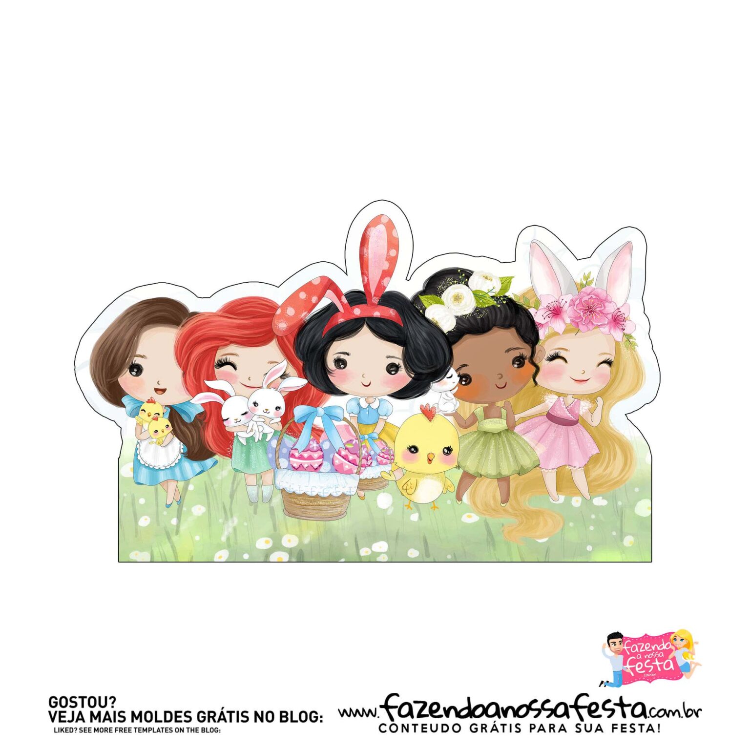 Molde Caixa Cesta Princesas Disney Cute Elemento 3D - Fazendo a Nossa Festa