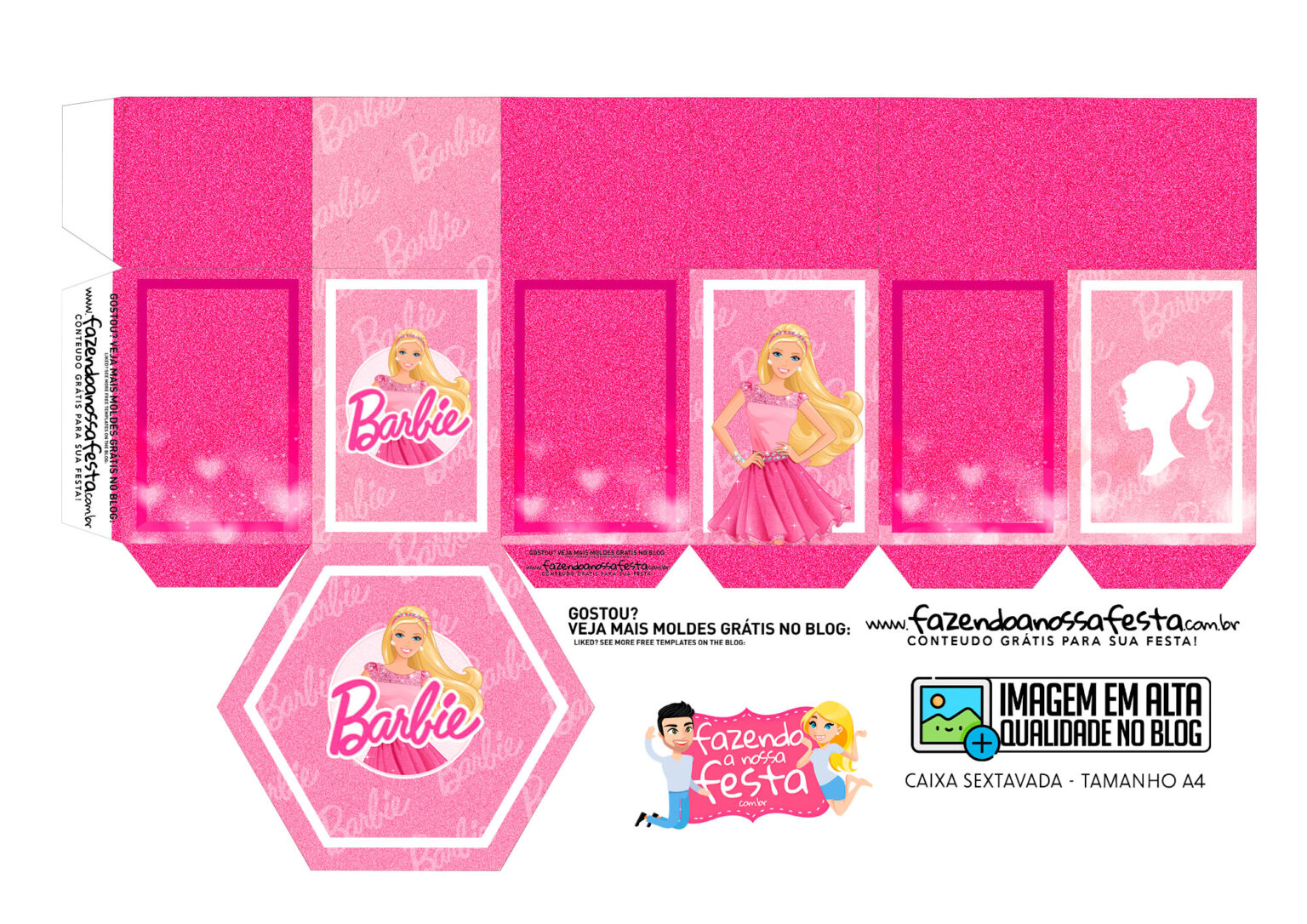Caixa Sextavada Kit Digital Barbie - Fazendo a Nossa Festa