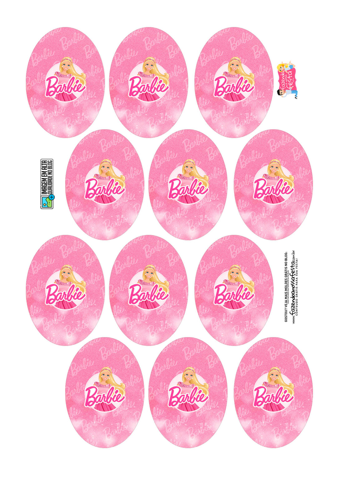 Rotulo Tubete Oval Kit Digital Barbie - Fazendo a Nossa Festa