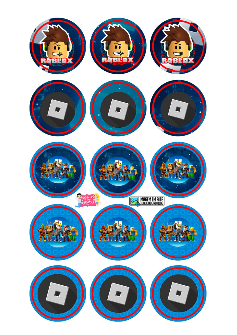 Toppers Redondos Kit Festa Roblox - Fazendo a Nossa Festa