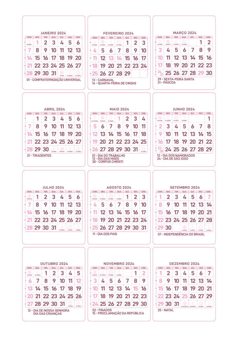 Mini Calendario Rosa - Fazendo a Nossa Festa