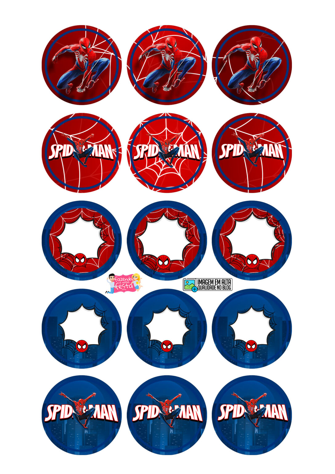 Toppers Redondos Homem Aranha - Fazendo a Nossa Festa