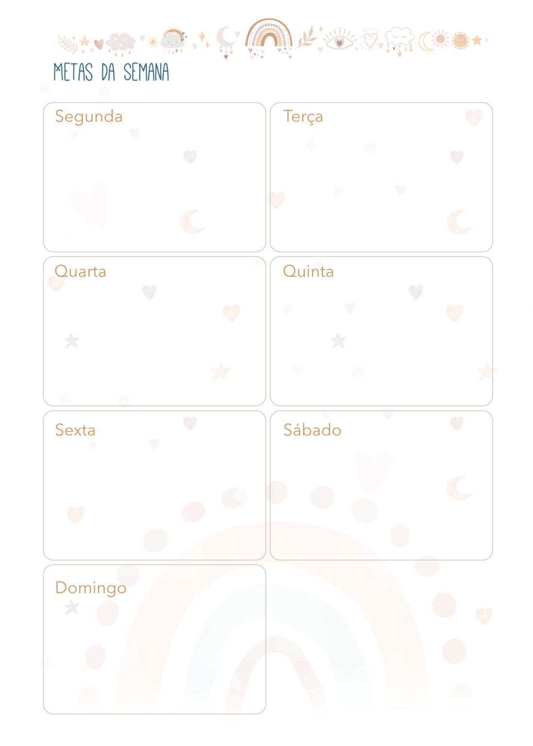 Metas da Semana Planner Arco Iris Boho - Fazendo a Nossa Festa