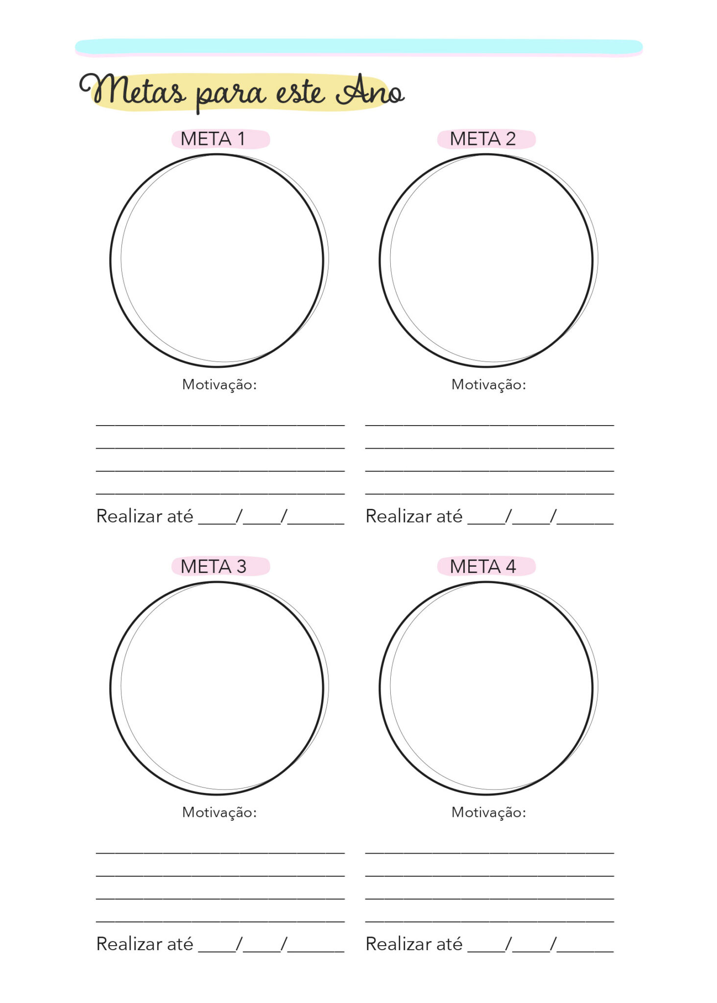 Metas para Este Ano Planner 2024 Colorido - Fazendo a Nossa Festa