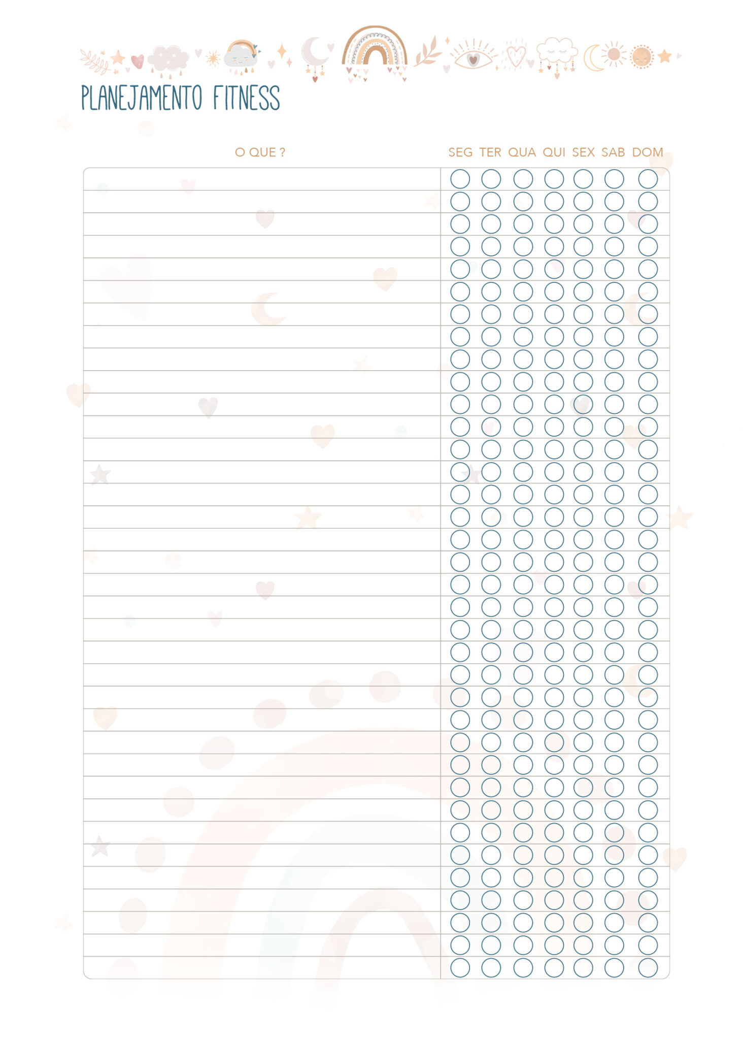 Planejamento Fitness Planner Arco Iris Boho - Fazendo a Nossa Festa