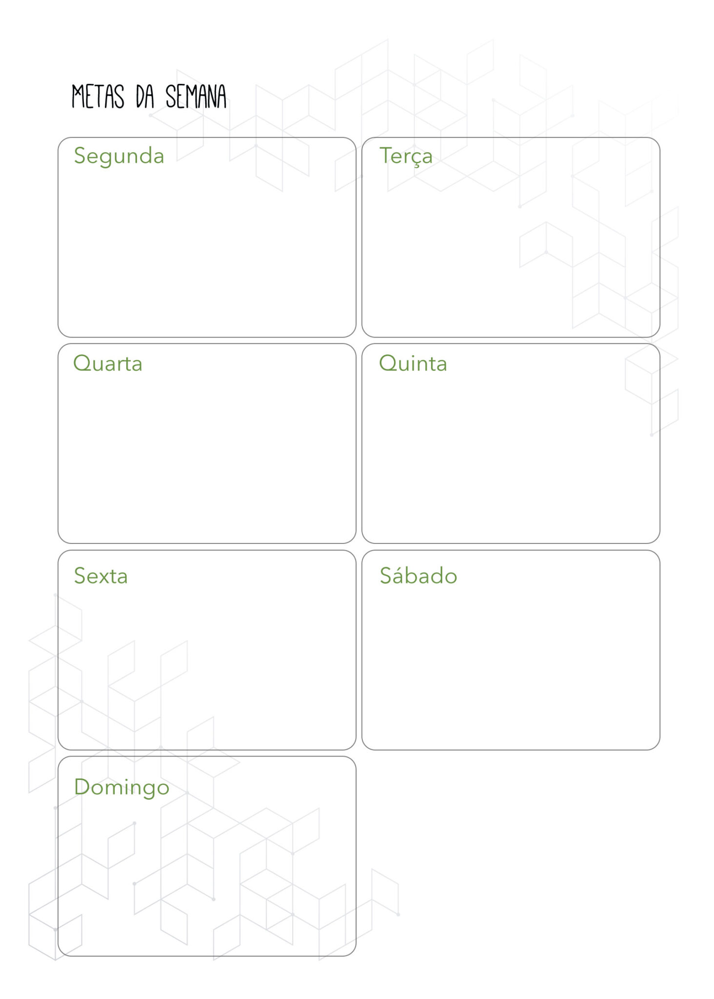 Metas da Semana Planner Xadrez Cinza Minimalista - Fazendo a Nossa Festa